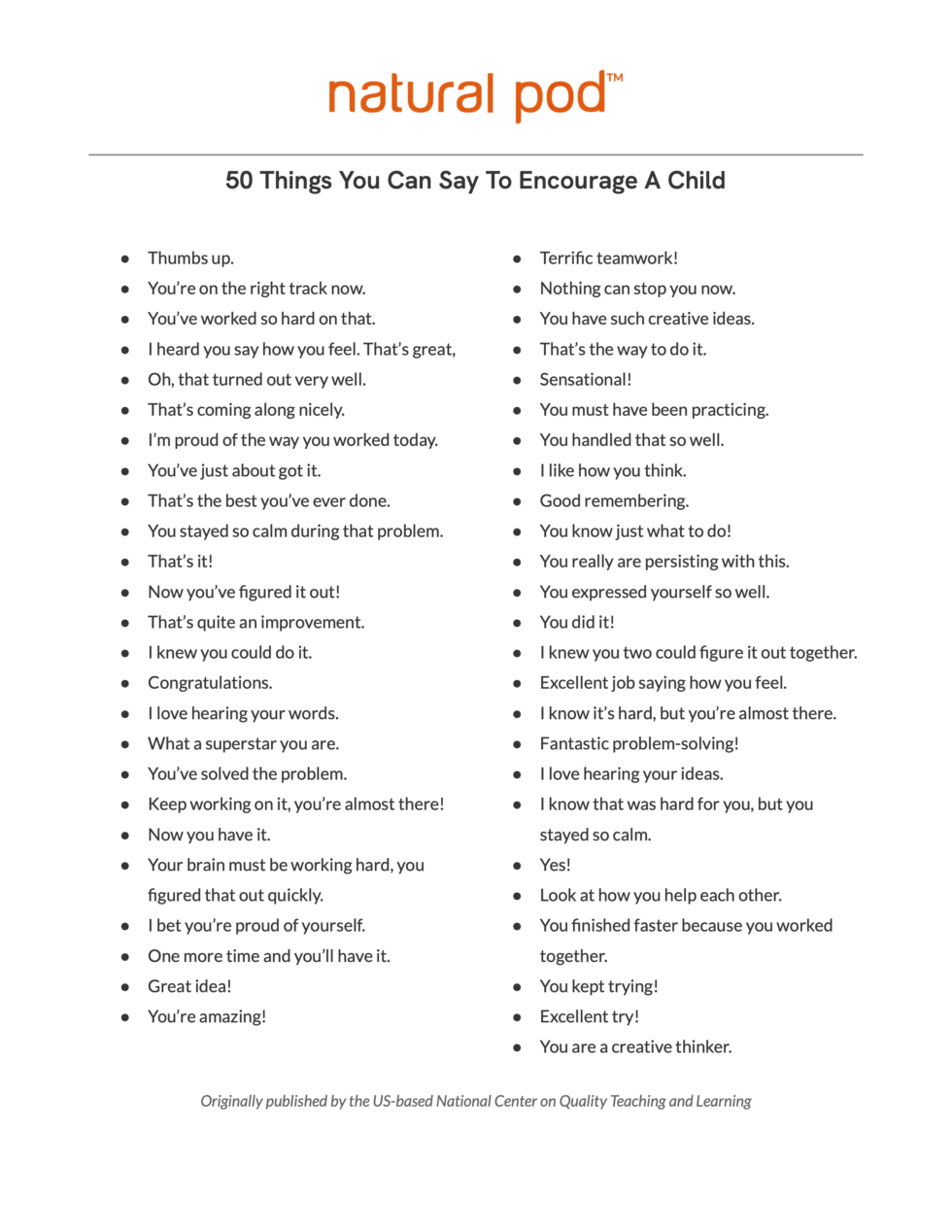 Fifty Things You Can Say To Encourage A Child - Natural Pod